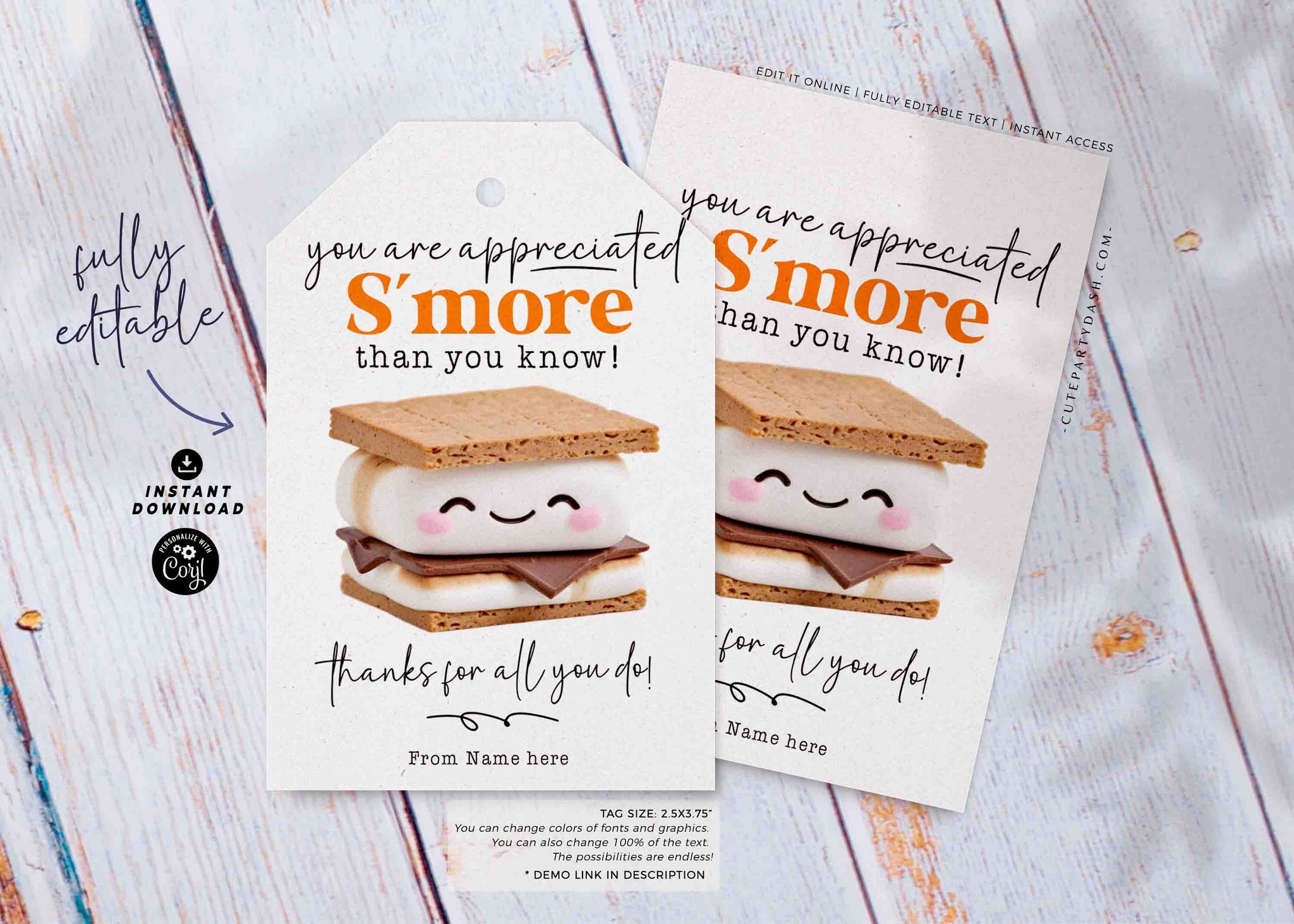 Editable S'more Appreciation Gift Tag Printable INSTANT DOWNLOAD – Cute ...
