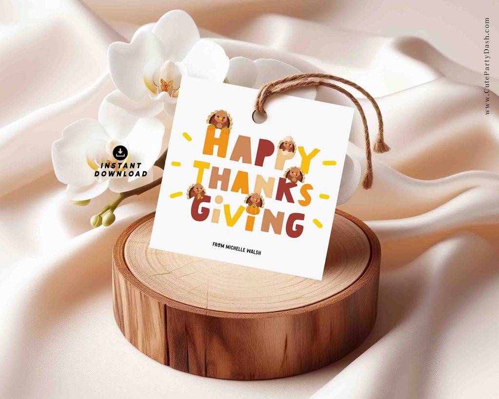 Happy Thanksgiving Tag Printable INSTANT DOWNLOAD – Cute Party Dash