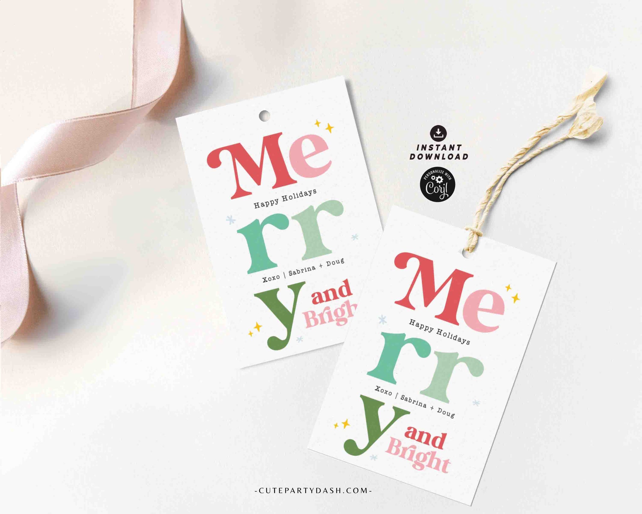 Merry and Bright Christmas Gift Tag Printable INSTANT DOWNLOAD – Cute ...