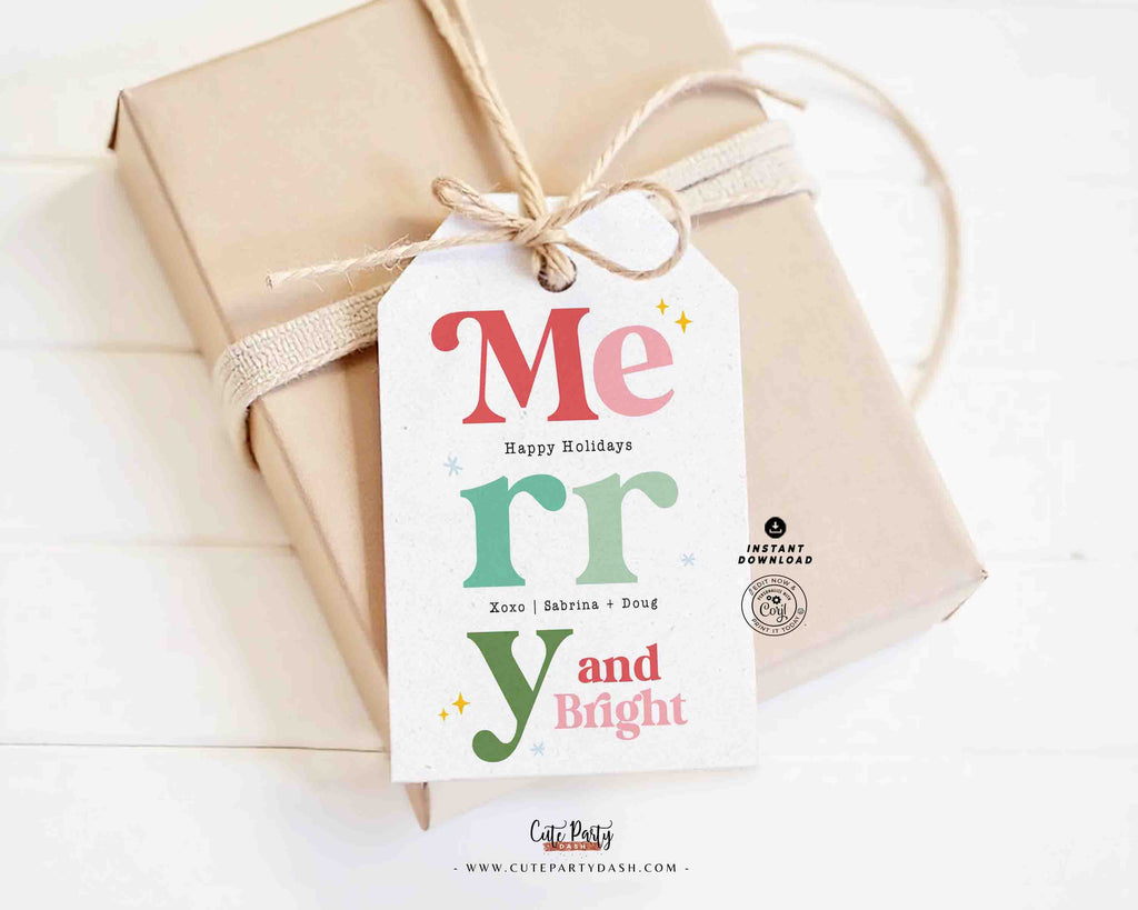 Merry and Bright Christmas Gift Tag Printable INSTANT DOWNLOAD – Cute ...