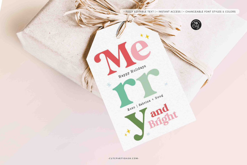 Merry and Bright Christmas Gift Tag Printable INSTANT DOWNLOAD – Cute ...