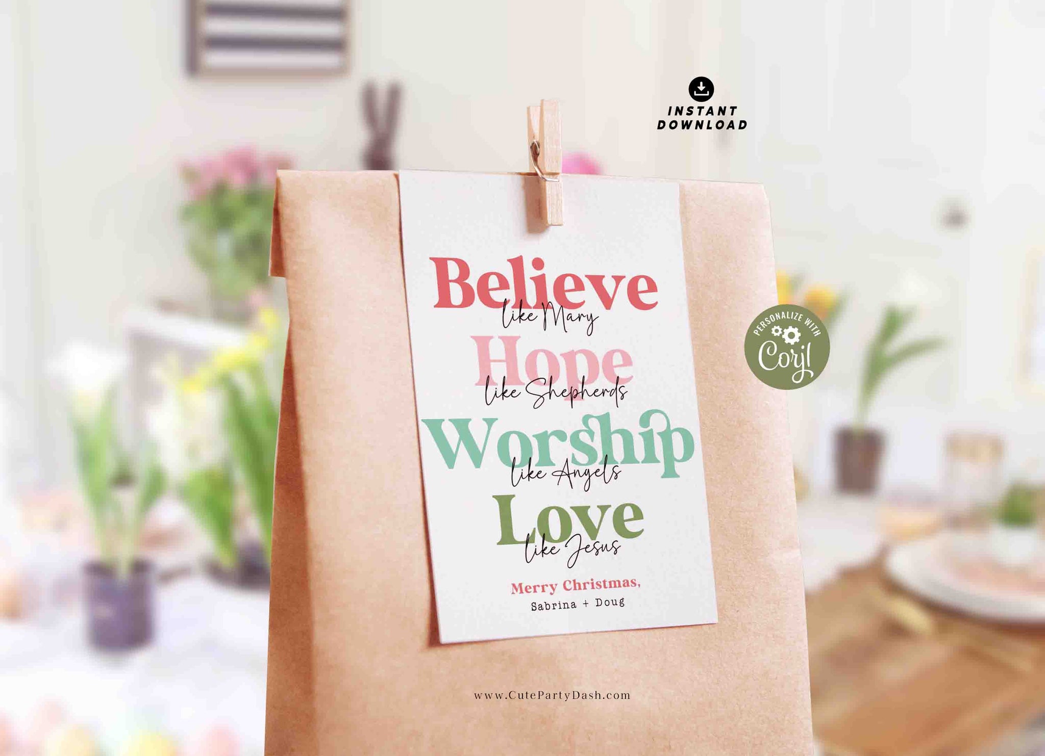 Religious Christmas Gift Tag Printable INSTANT DOWNLOAD – Cute Party Dash