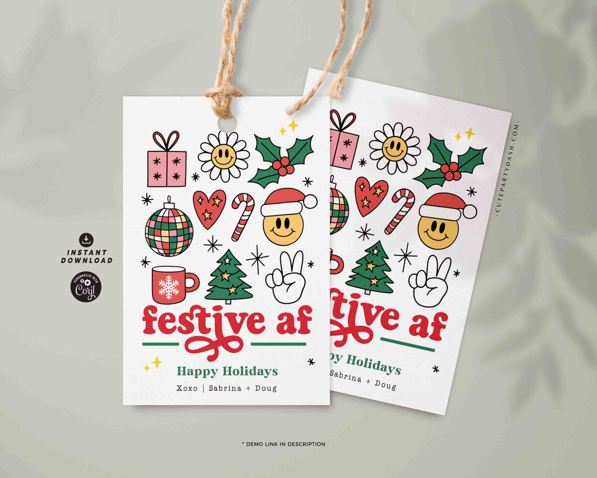 Festive AF Christmas Gift Tag Printable INSTANT DOWNLOAD – Cute Party Dash