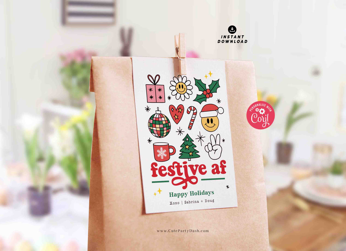 Festive AF Christmas Gift Tag Printable INSTANT DOWNLOAD – Cute Party Dash
