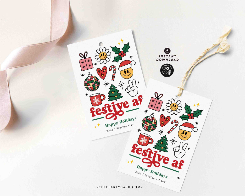 Festive AF Christmas Gift Tag Printable INSTANT DOWNLOAD – Cute Party Dash