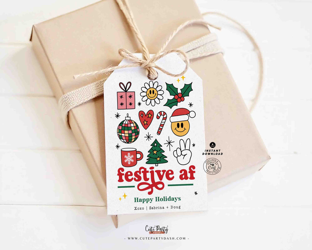 Festive AF Christmas Gift Tag Printable INSTANT DOWNLOAD – Cute Party Dash