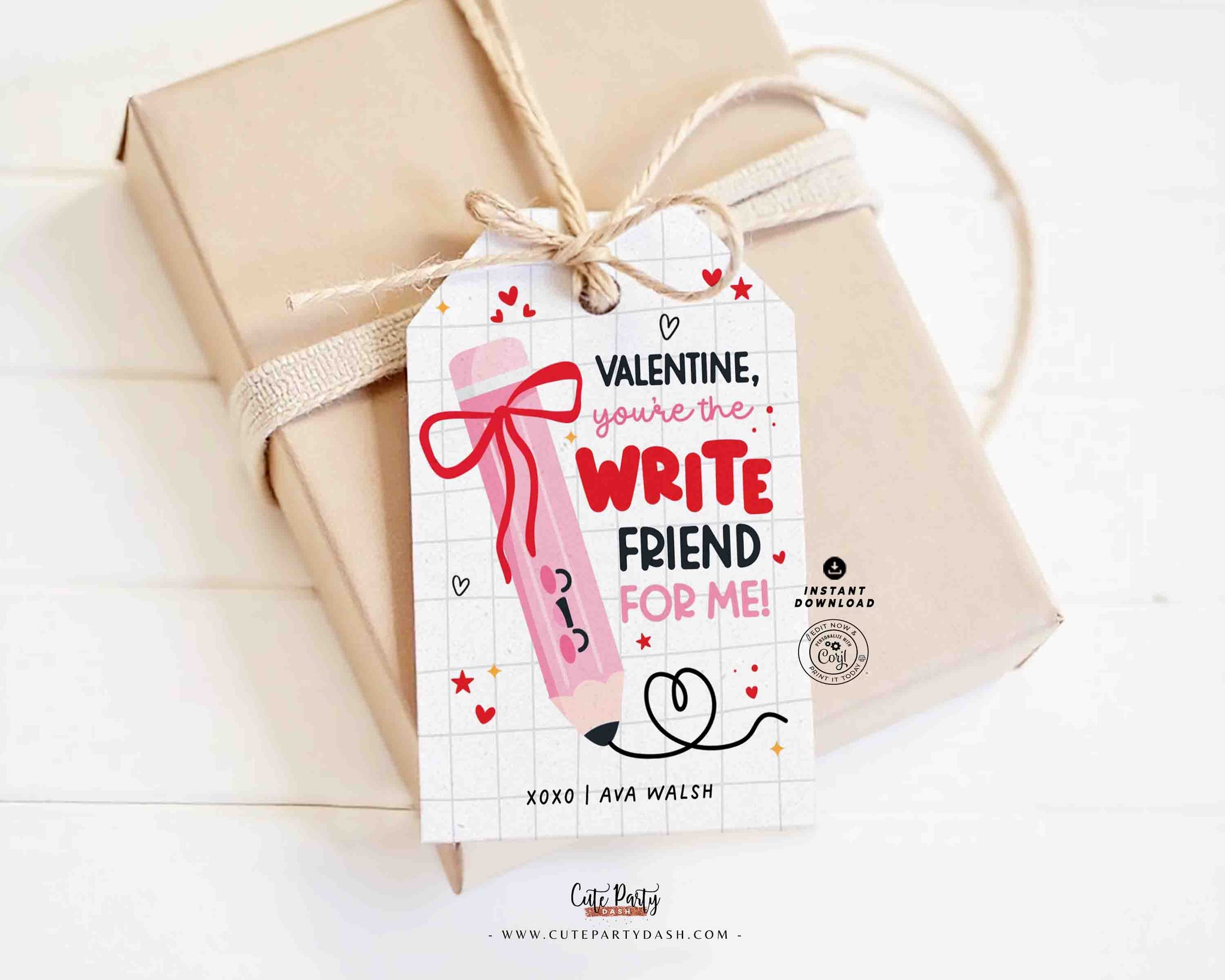Pencil Valentine You’re the WRITE Friend for Me Gift Tags Printable ...