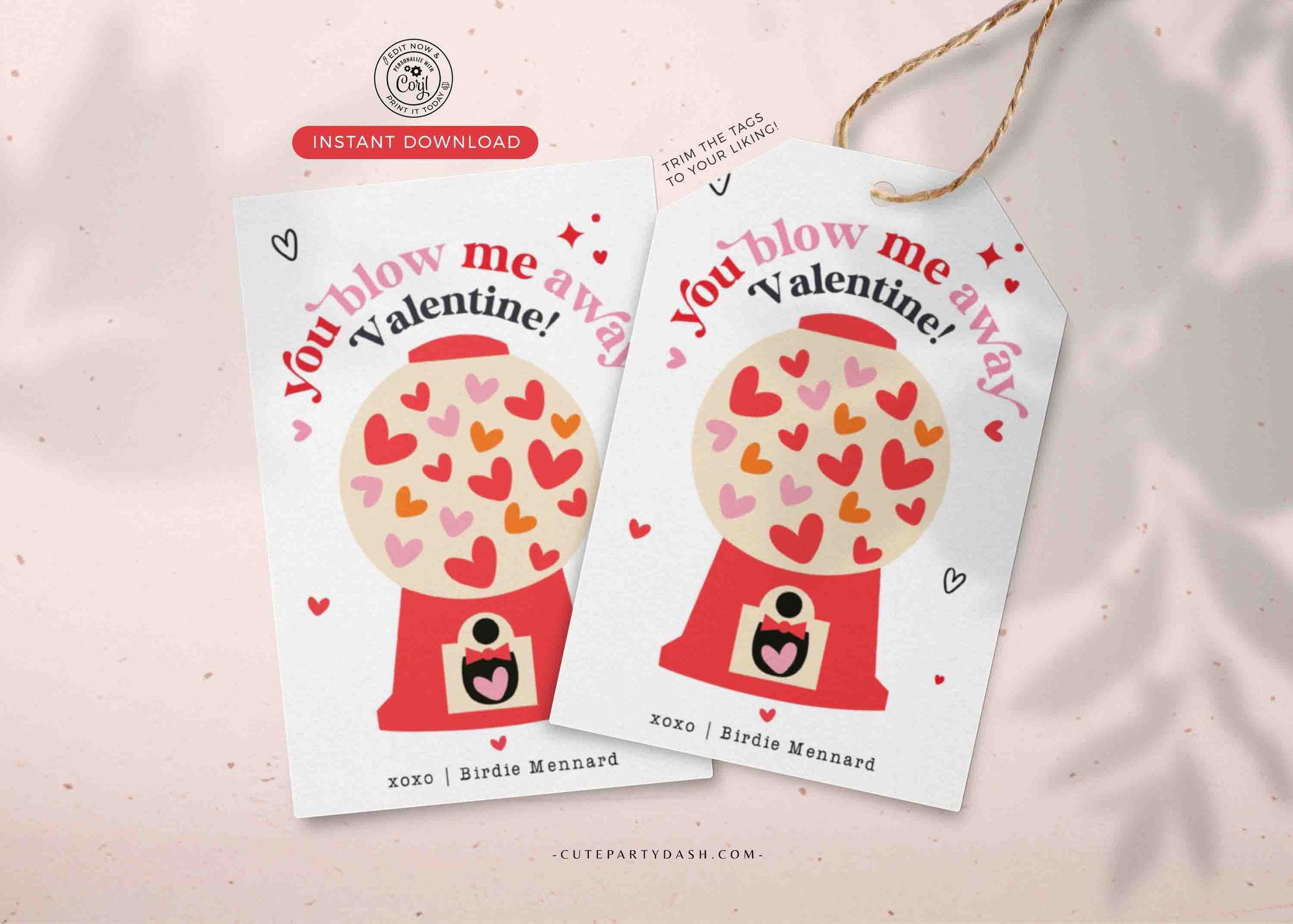 You Blow me Away Valentine's Day Gift Tag Printable INSTANT DOWNLOAD ...