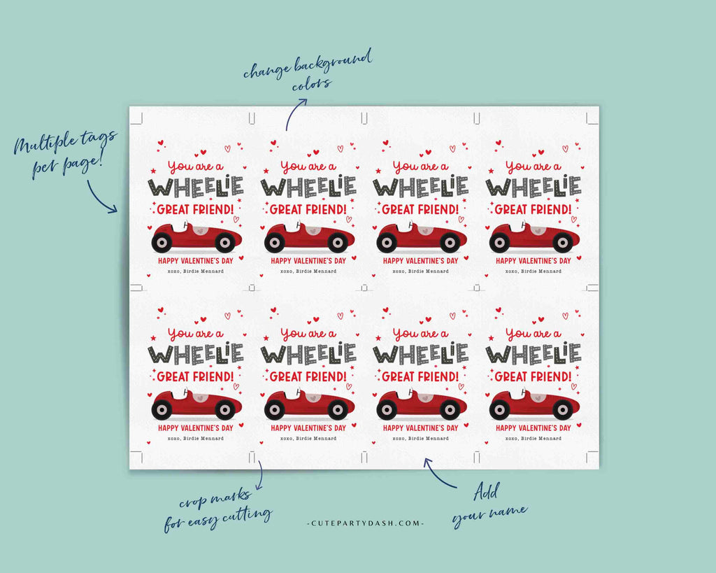 Wheelie Great Friend Valentine's Day Gift Tag Printable INSTANT ...