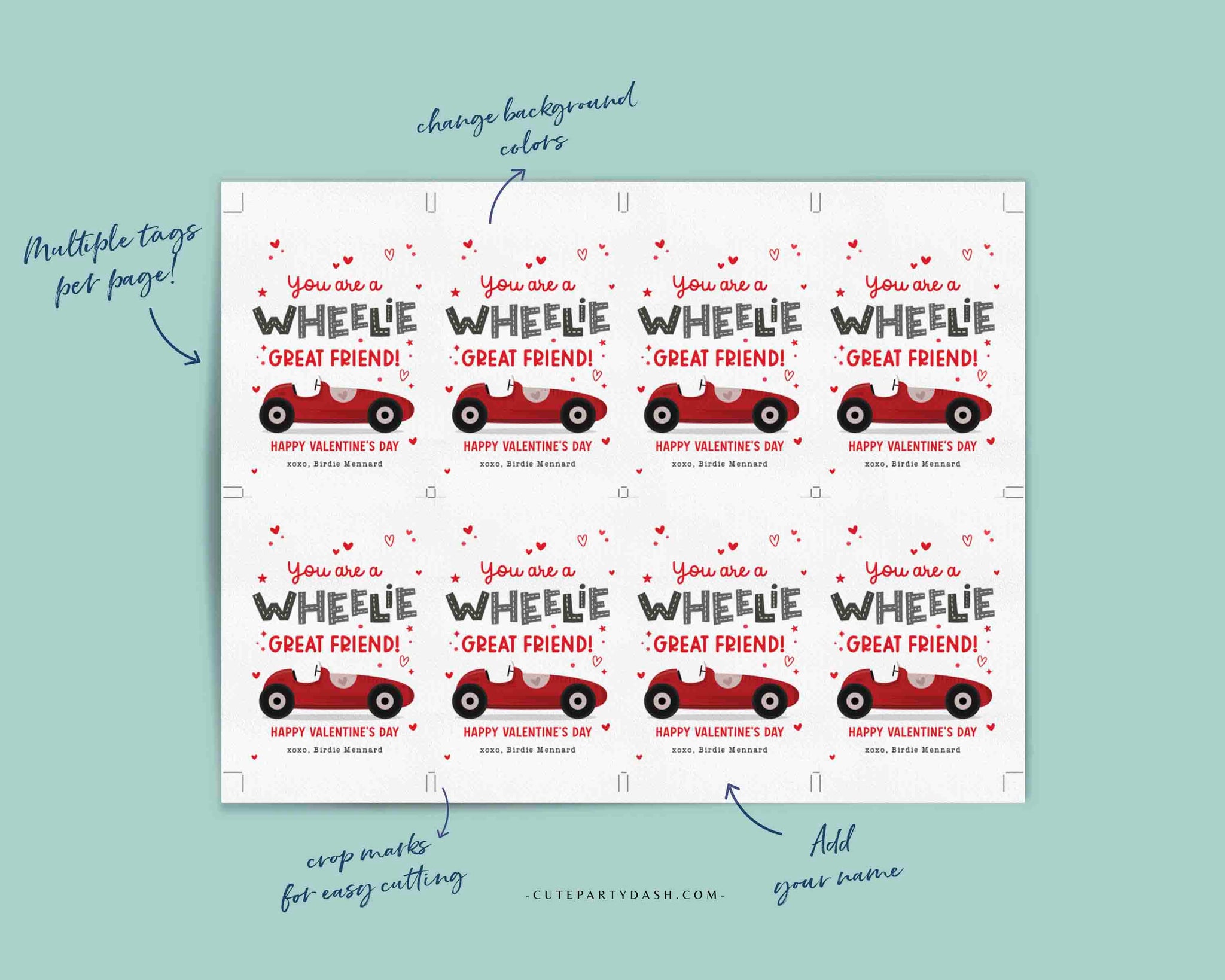 Wheelie Great Friend Valentine's Day Gift Tag Printable INSTANT ...