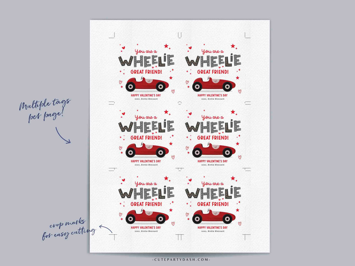 Wheelie Great Friend Valentine's Day Gift Tag Printable INSTANT ...
