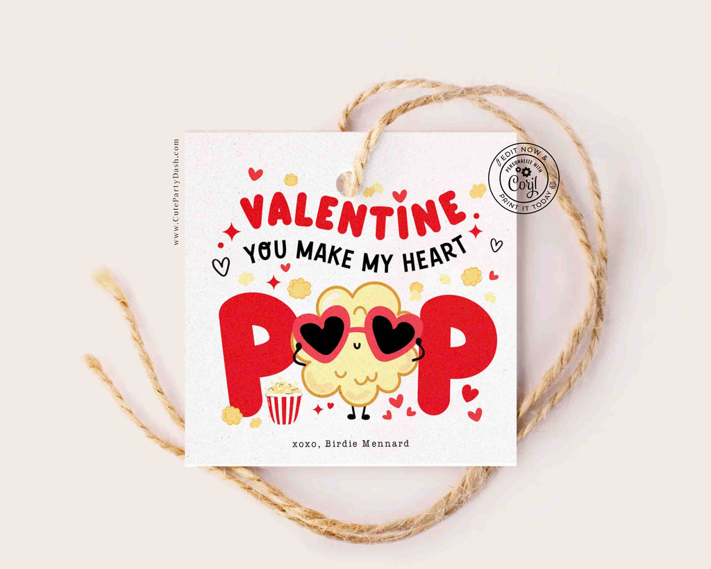 You make my heart Pop Valentine's day Gift Tag Printable INSTANT ...