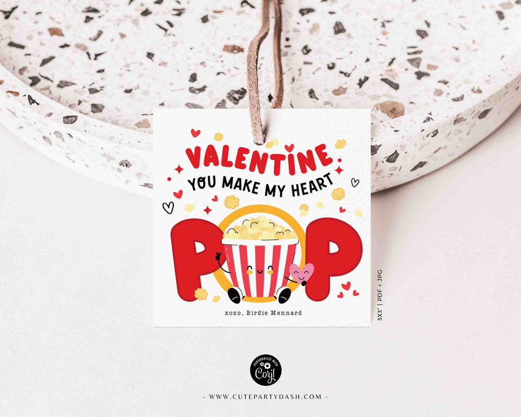 You make my heart Pop Valentine's day Gift Tag Printable INSTANT ...