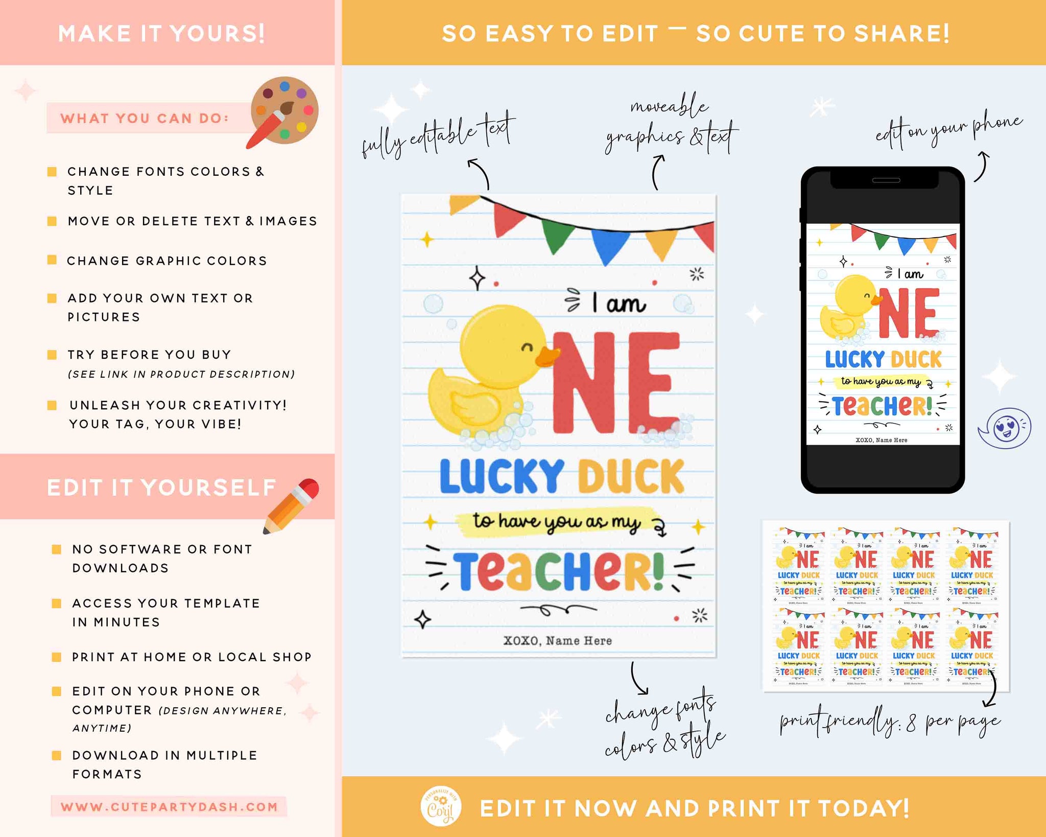 One Lucky Duck Teacher Appreciation Week Gift Tag Printable INSTANT ...