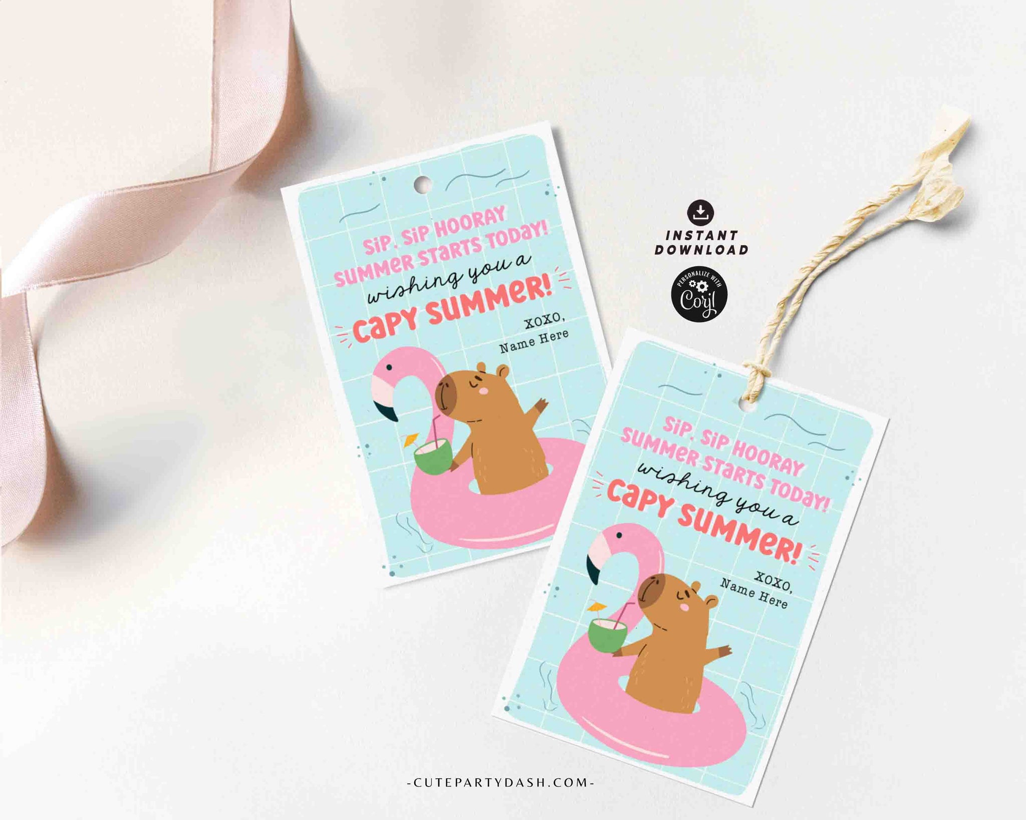 Sip Sip Hooray Capy Summer Gift Tag Printable INSTANT DOWNLOAD – Cute ...