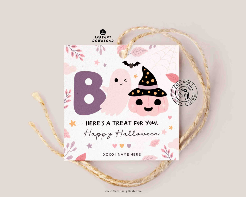 Pink Halloween Boo a Treat for you Gift Tag Template INSTANT DOWNLOAD ...
