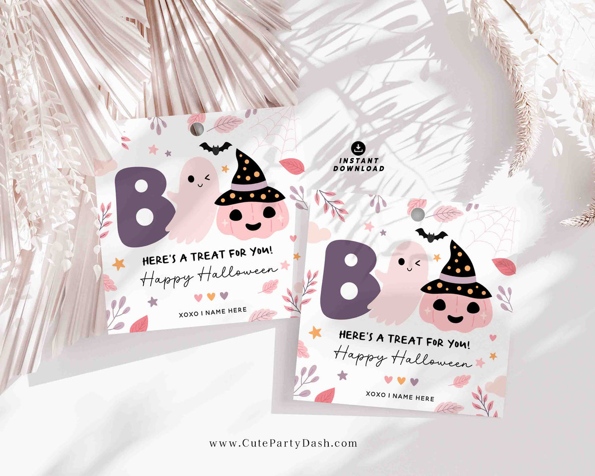 Pink Halloween Boo a Treat for you Gift Tag Template INSTANT DOWNLOAD ...