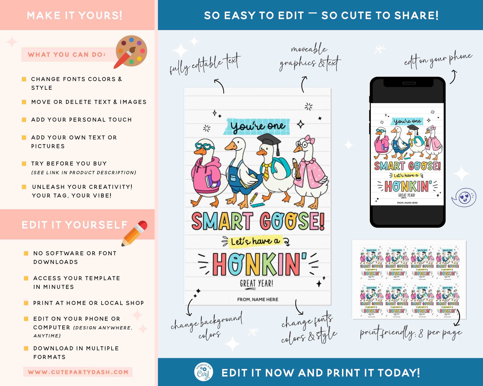Silly Goose Back To School Gift Tag Printable INSTANT DOWNLOAD – Cute ...