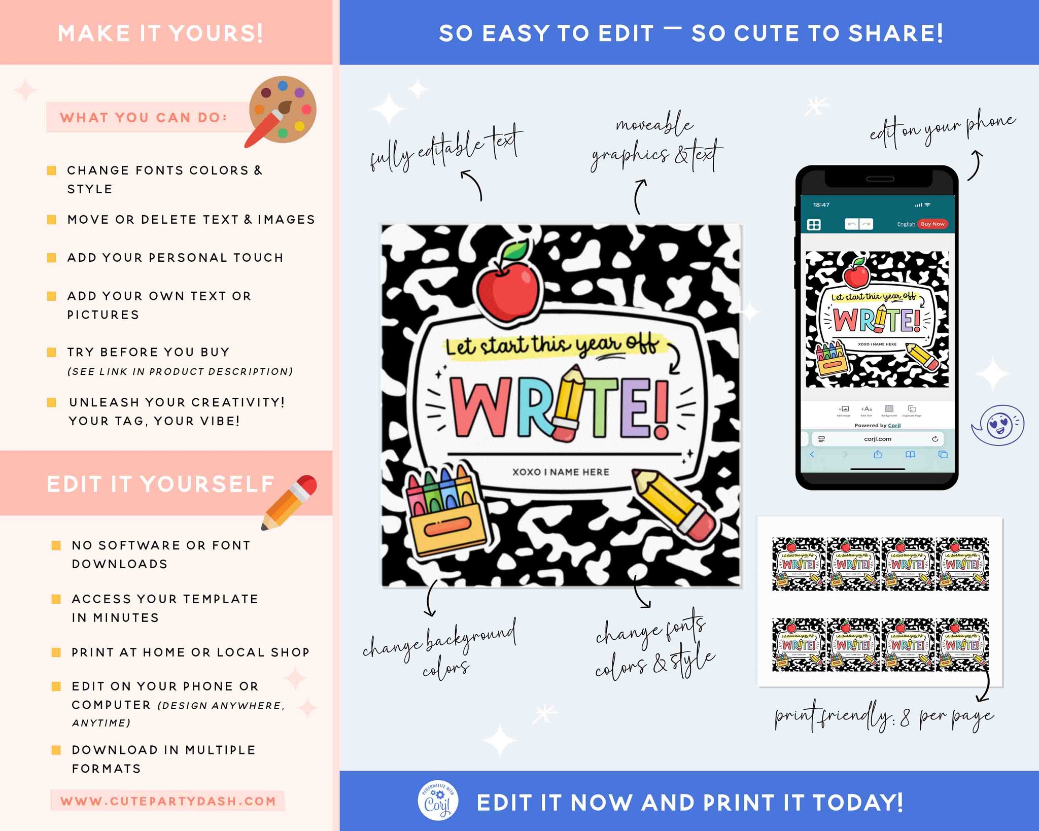 Welcome Back To School Printable Pen Marker Gift Tag – Cute Party Dash