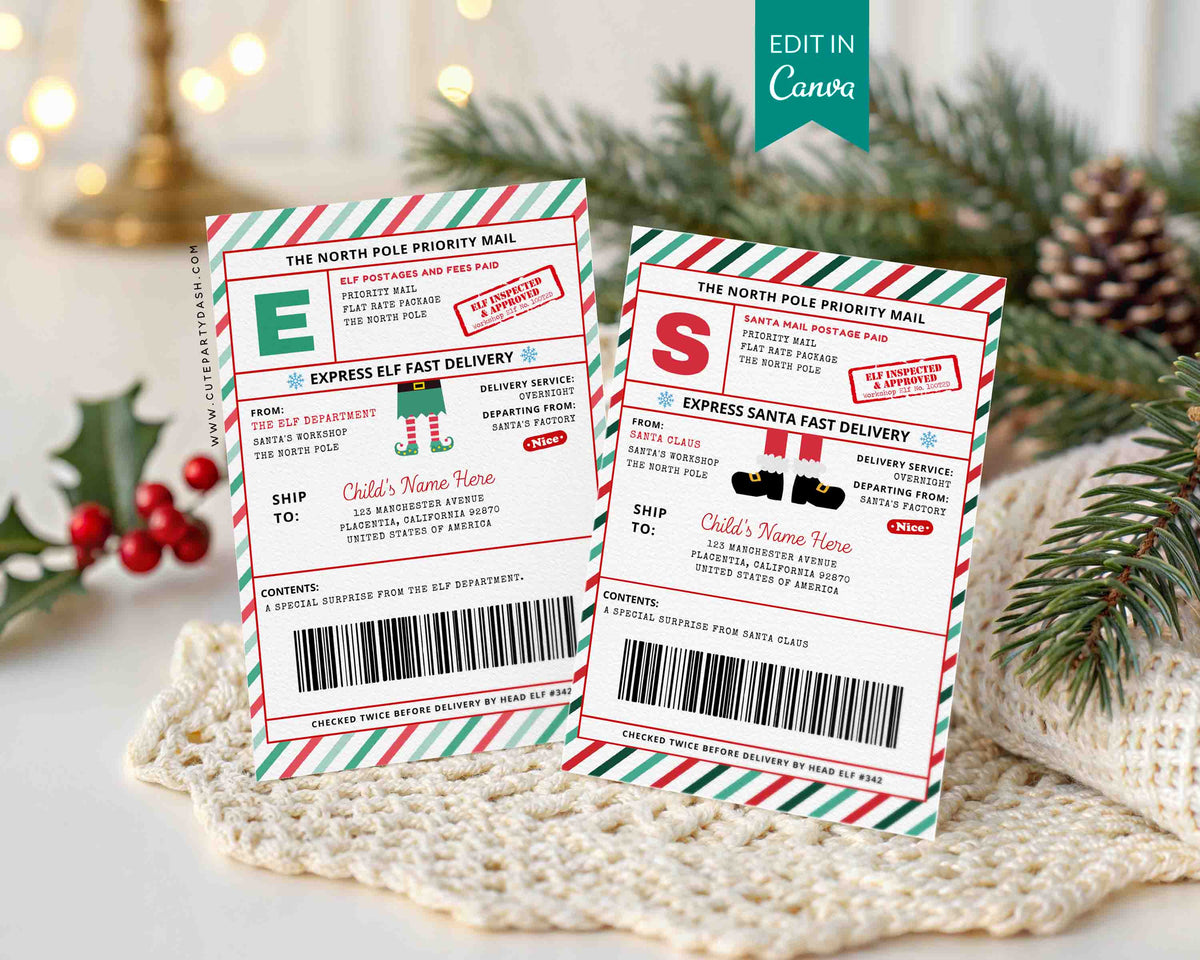 Editable North Pole Mail Tags | Santa & Elf Delivery Canva Template ...