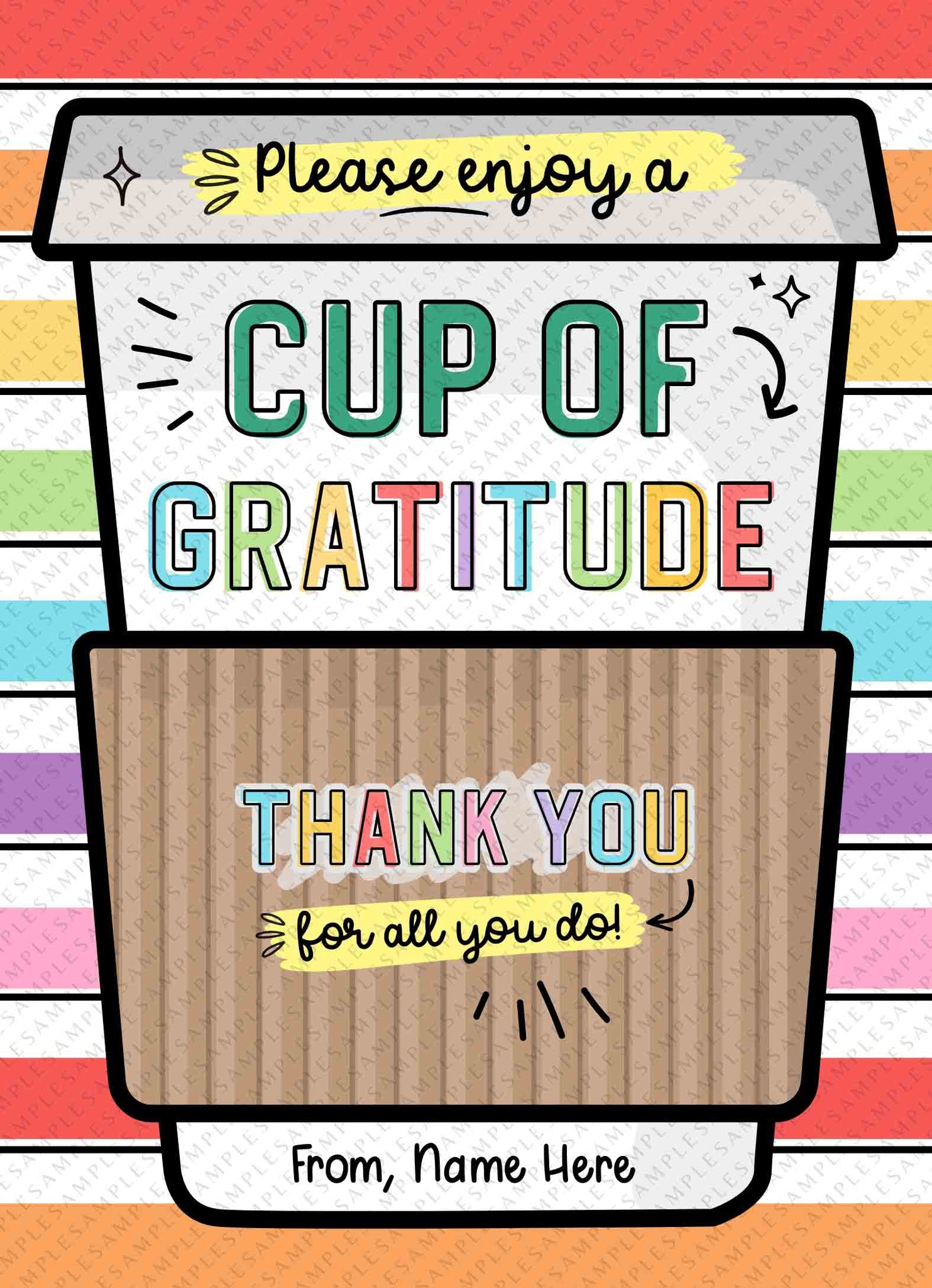 Cup of Gratitude Gift Card Holder Coffee Thank You Card template Print ...