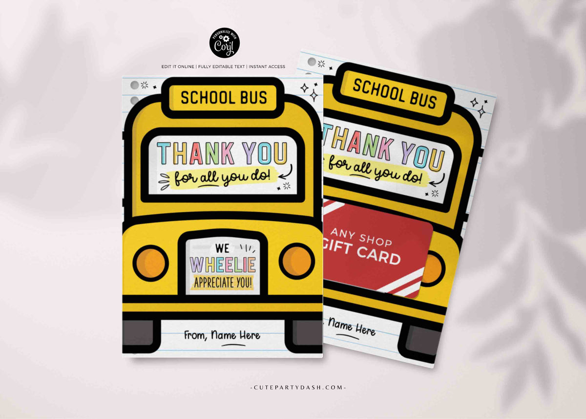 Editable Bus Driver Gift Card Holder template, Printable School Bus Dr ...