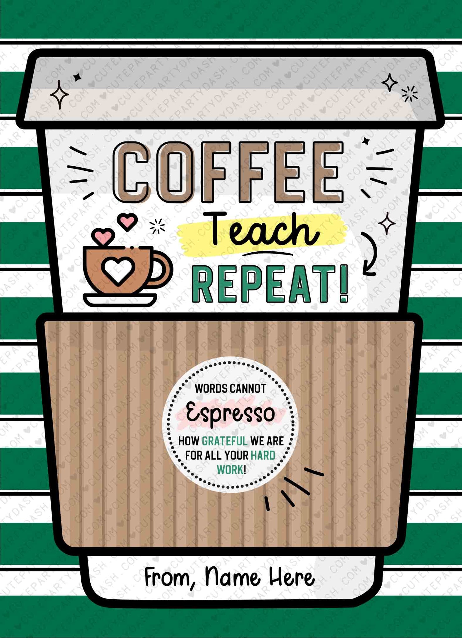 Thanks a Latte Coffee Gift Card Holder Template – Cute Party Dash