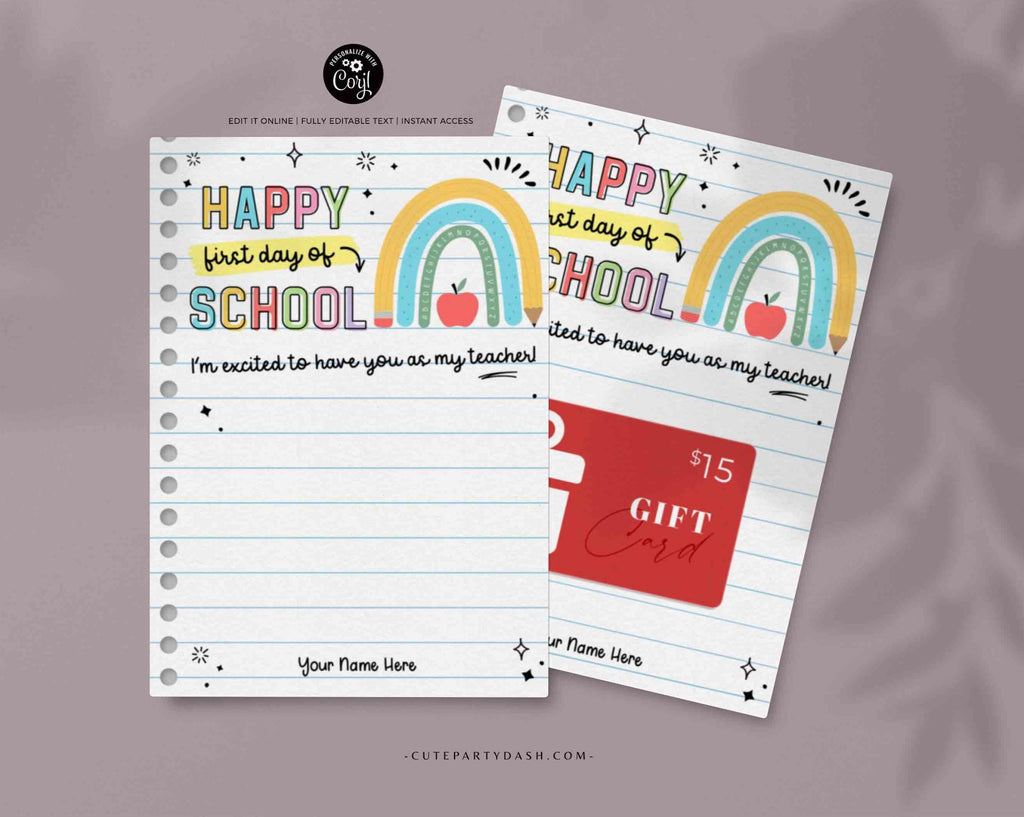 Editable Happy First Day of School Gift Card Holder – Cute Party Dash