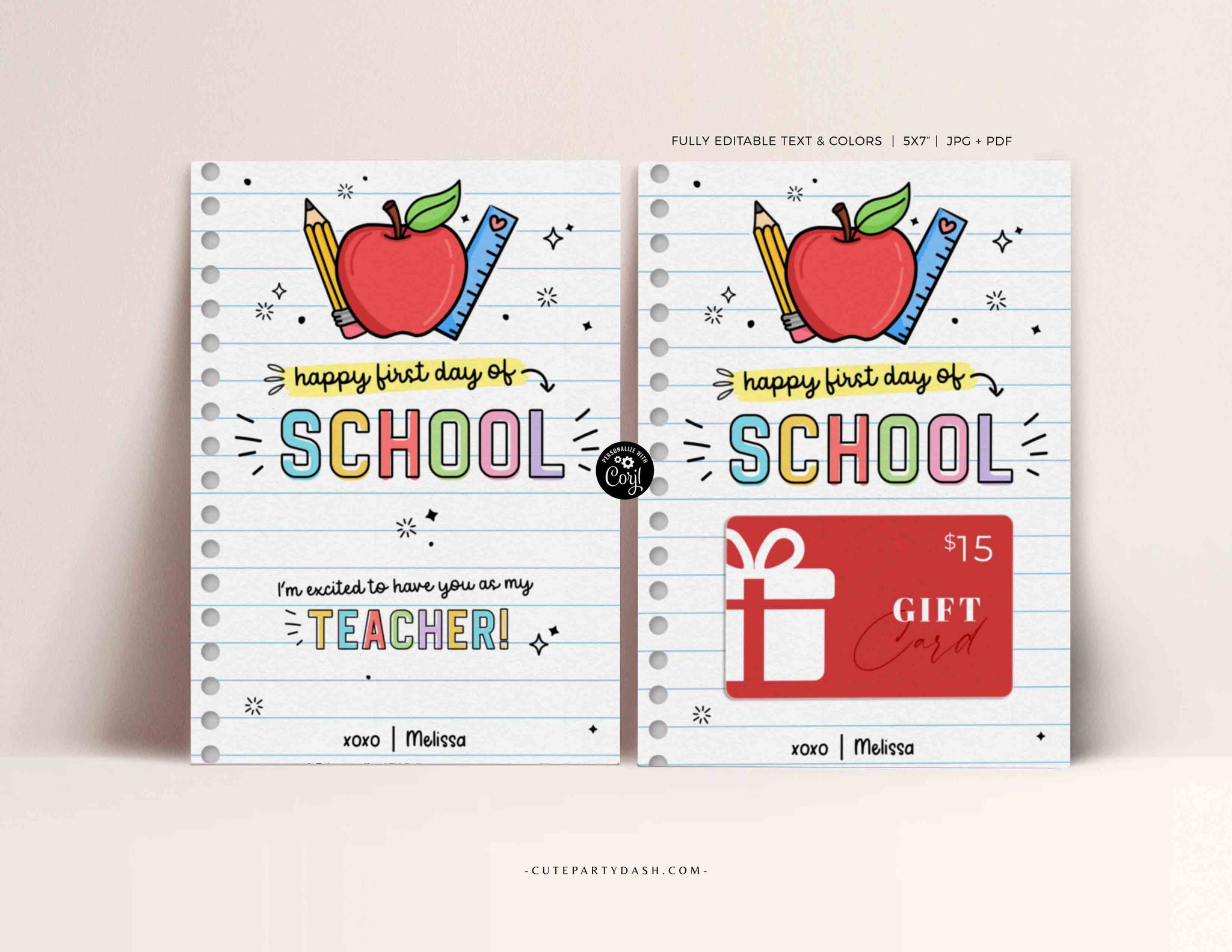 Editable Happy First Day of School Gift Card Holder – Cute Party Dash