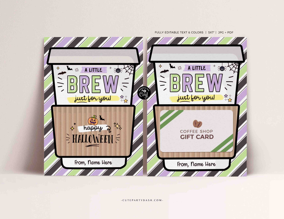 Halloween Coffee Gift Card Holder template INSTANT DOWNLOAD Editable A ...