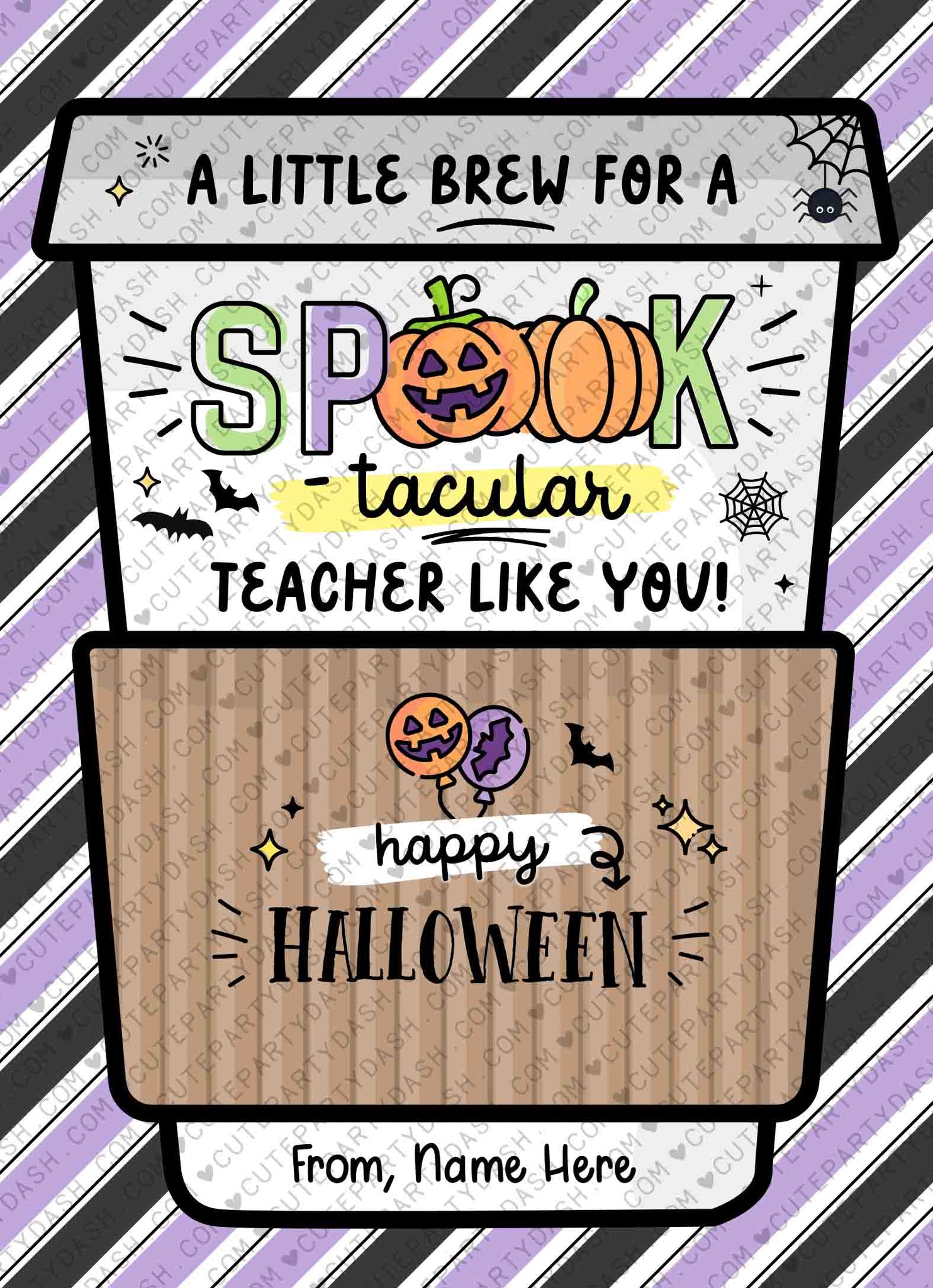 Editable Fall Teacher Halloween Coffee Gift Card Holder template – Cute ...