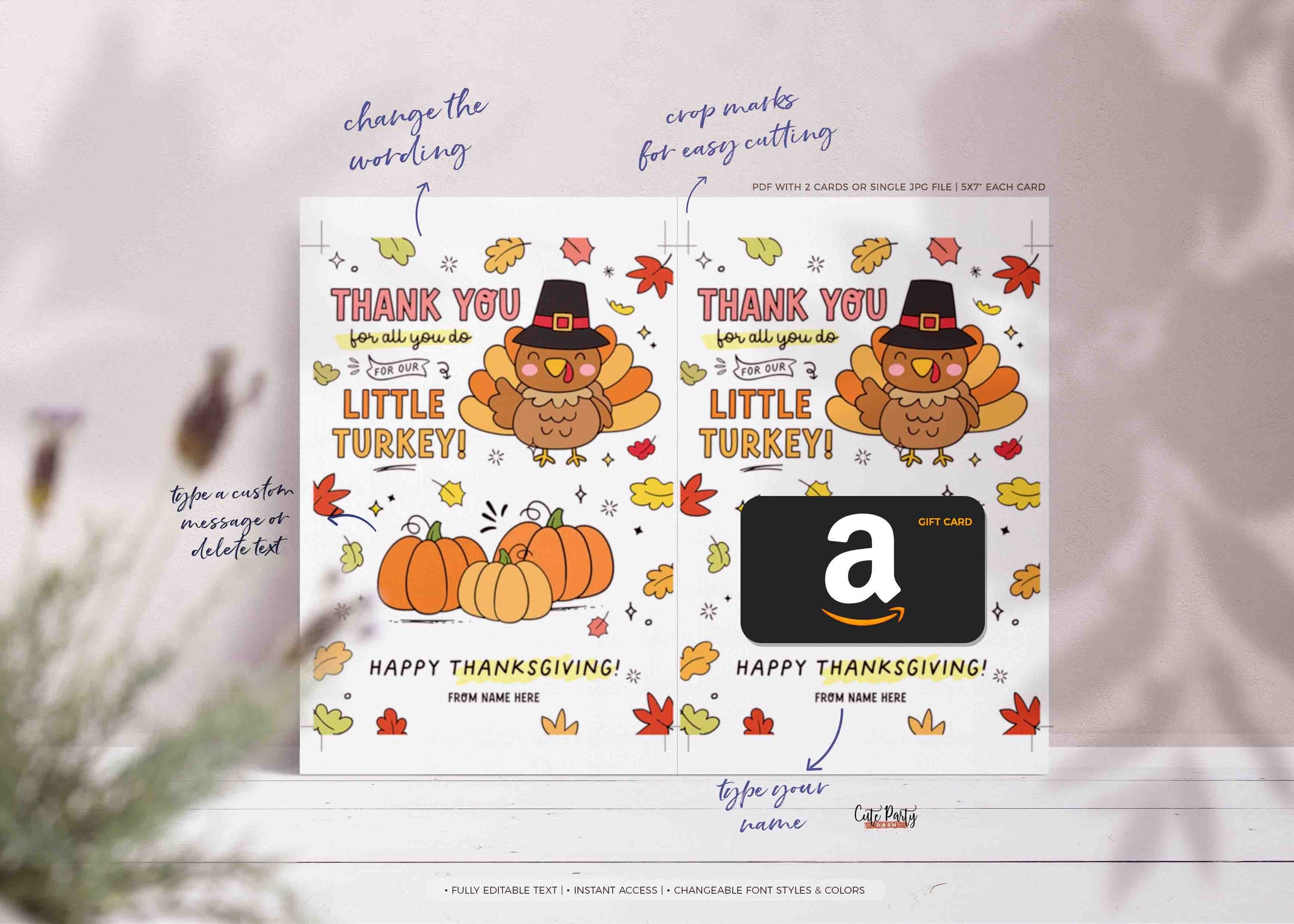 Teacher Thanksgiving Gift Card Holder template INSTANT Download – Cute ...