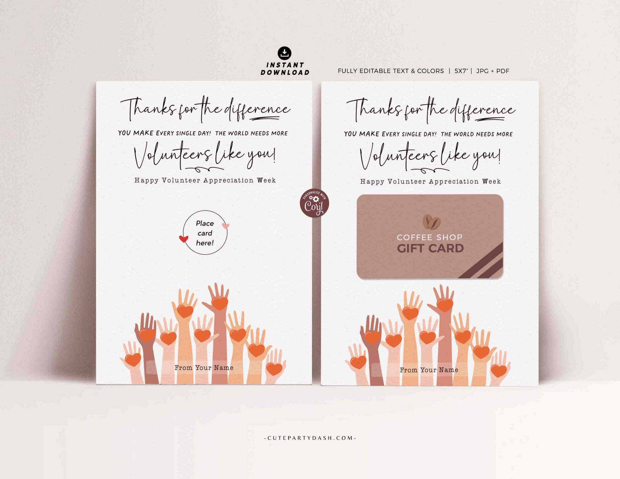 Volunteers Appreciation Week Gift Card Holder INSTANT Download – Cute ...