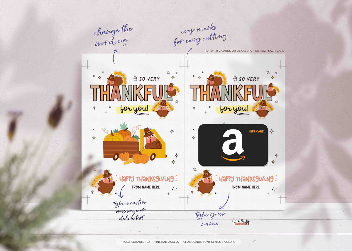 Thankful for you Thanksgiving Gift Card Holder template INSTANT ...