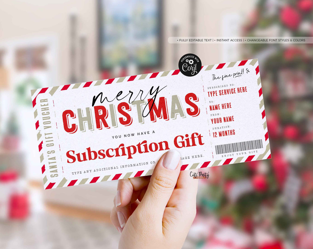 Christmas Subscription Gift Ticket Voucher, Streaming Service Subscrip ...