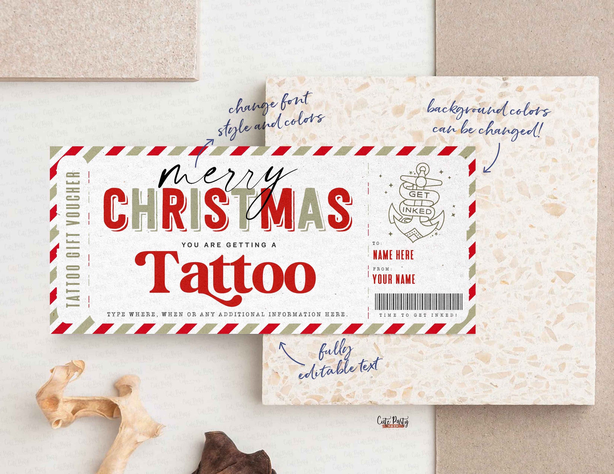 EDITABLE Christmas Tattoo Gift Voucher Template , Tattoo Gift idea - D ...