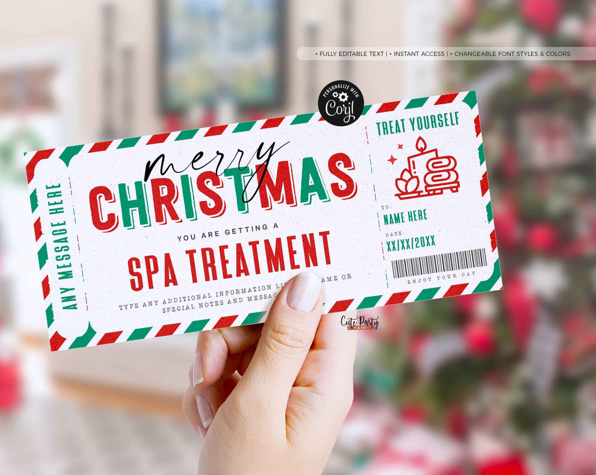 Christmas Spa Gift Voucher Certificate Ticket Template, Massage Coupon ...