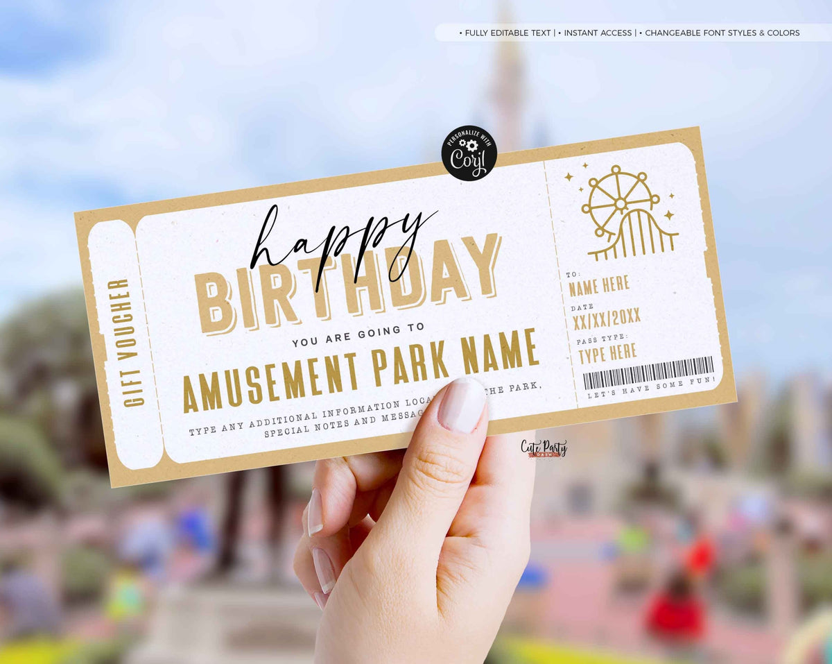 Disney Amusement Park Theme Park Ticket Gift - Digital Download – Cute ...
