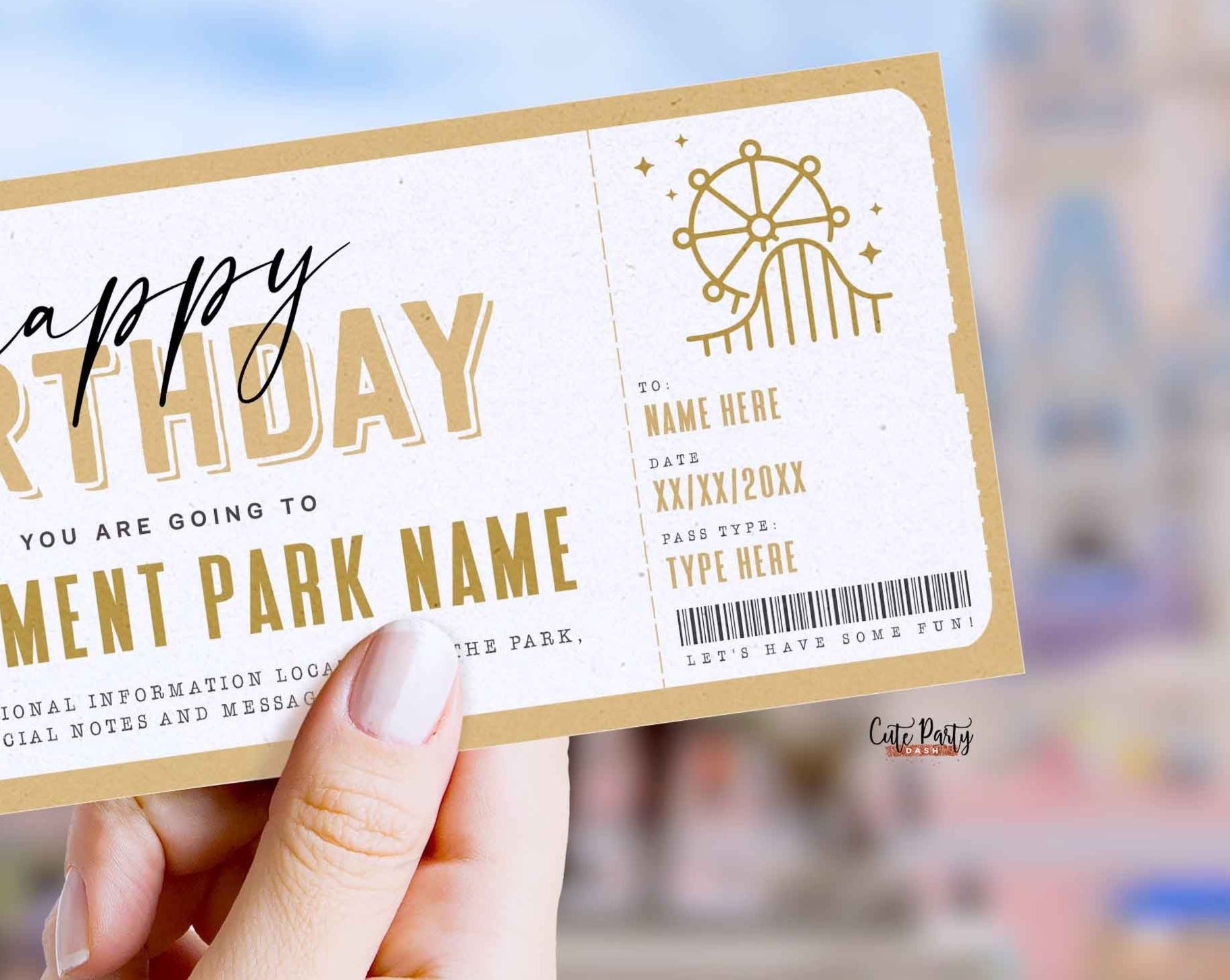 Disney Amusement Park Theme Park Ticket Gift - Digital Download – Cute ...