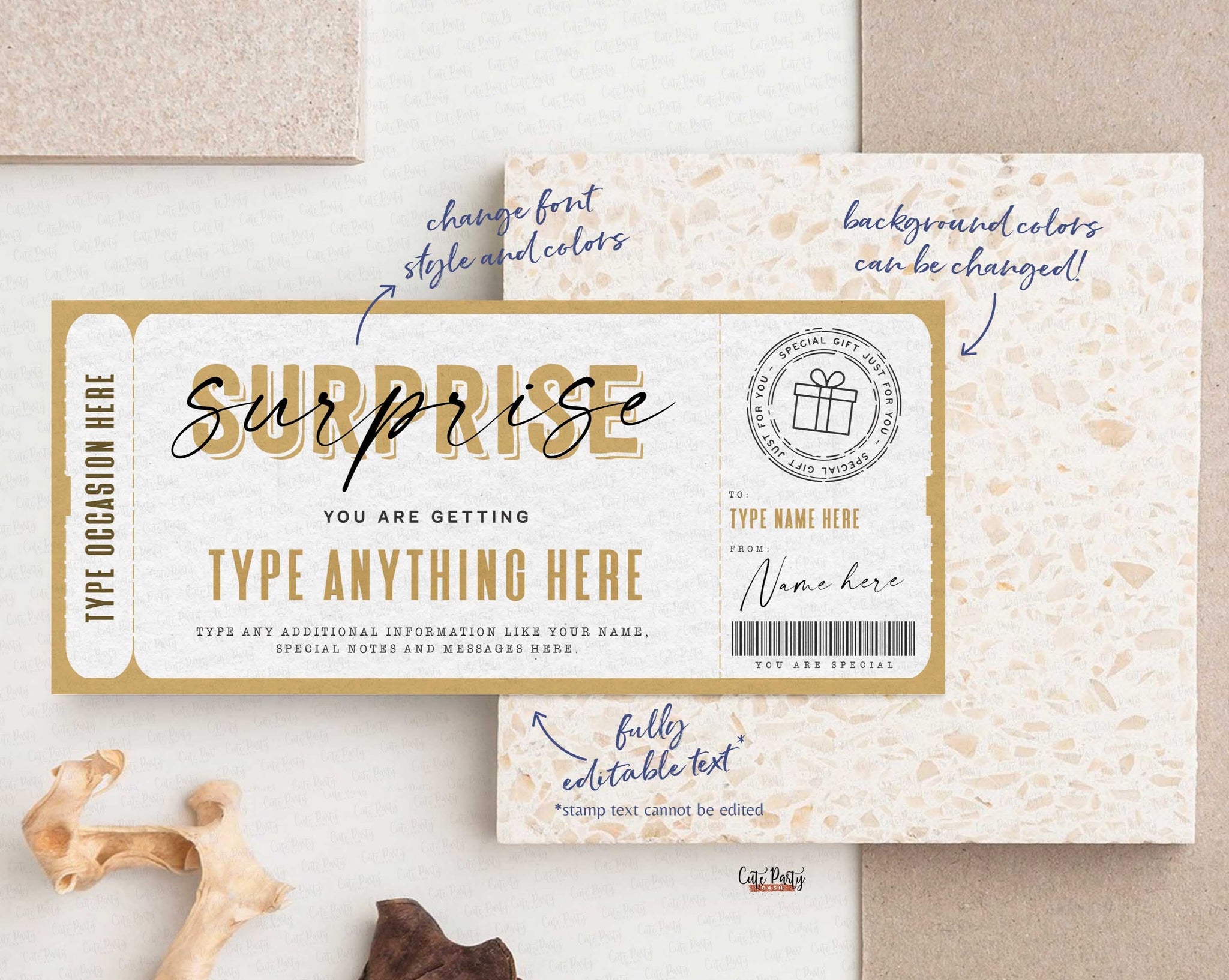 Surprise Birthday Gift Ticket Template, Editable Surprise Experience T ...