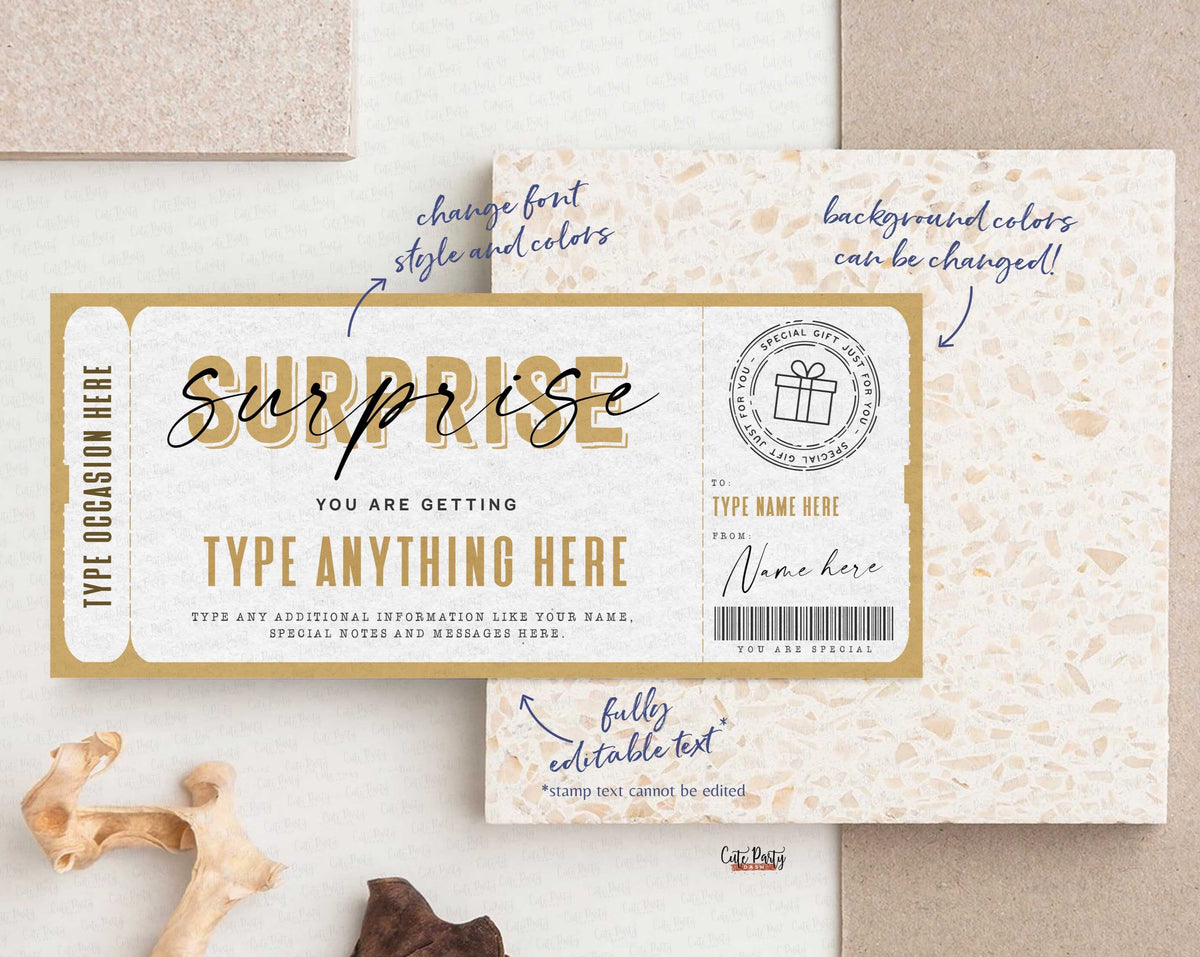 Surprise Birthday Gift Ticket Template, Editable Surprise Experience T ...