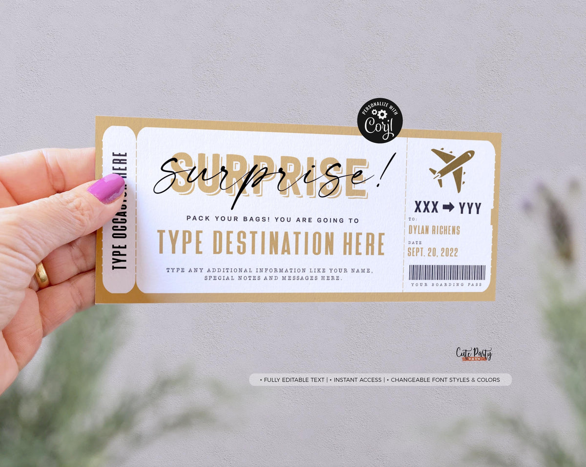 Surprise Boarding Pass Surprise Fake Airline Ticket - Digital Download ...