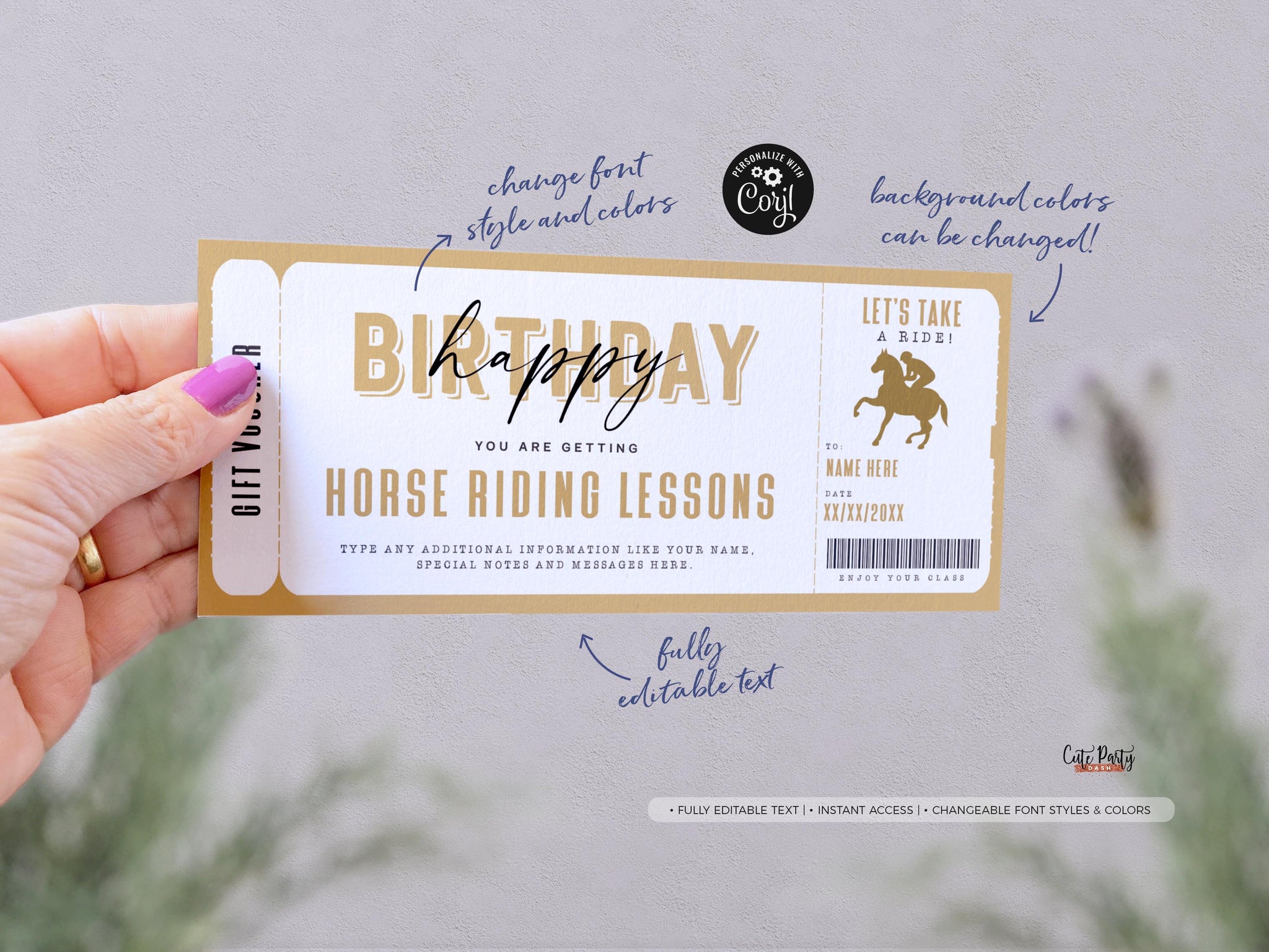Editable Horse Riding Lessons Gift Ticket Voucher template - Digital D ...