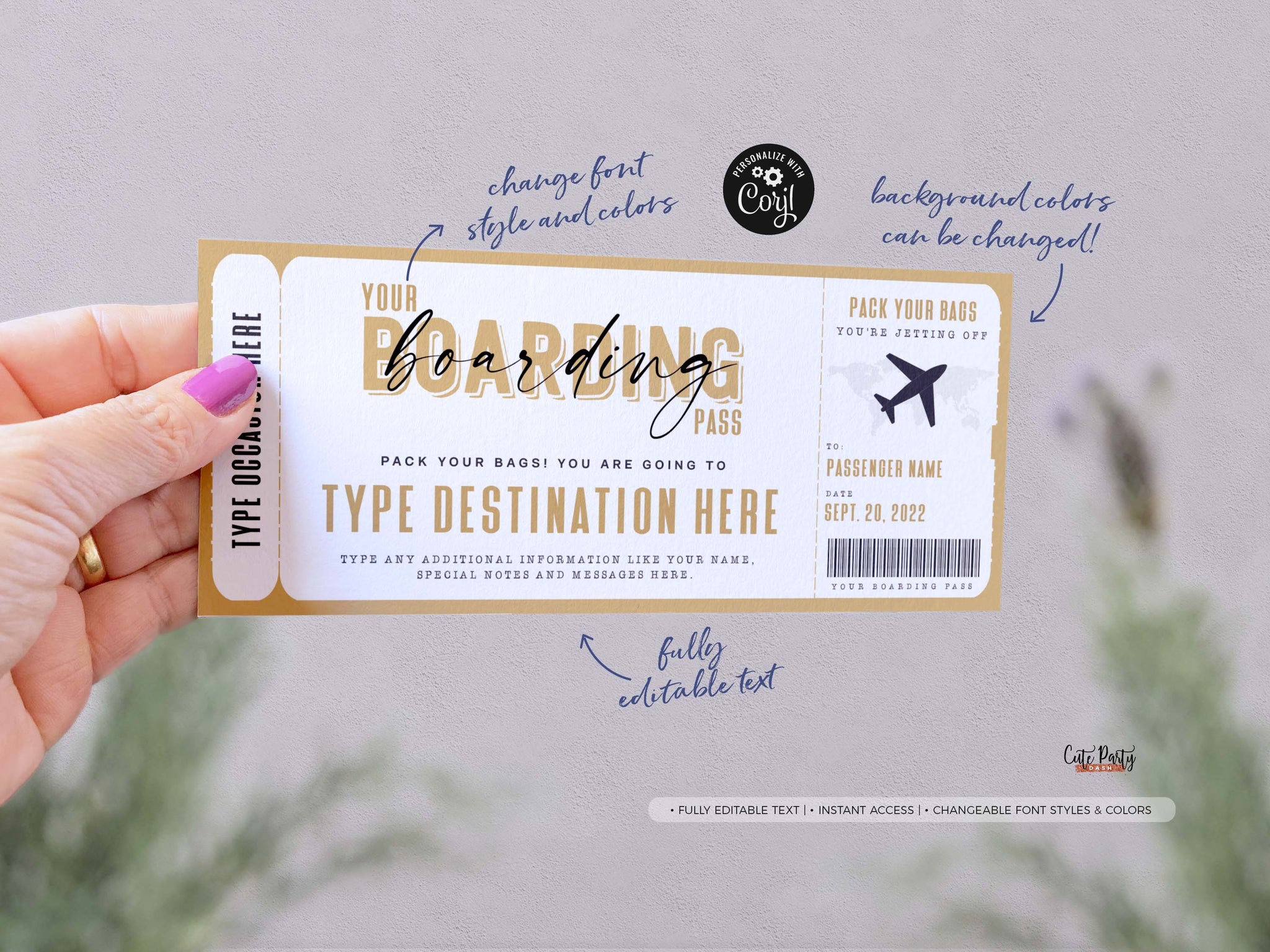 Editable Boarding Pass Surprise Fake Airline Ticket - Digital Download ...