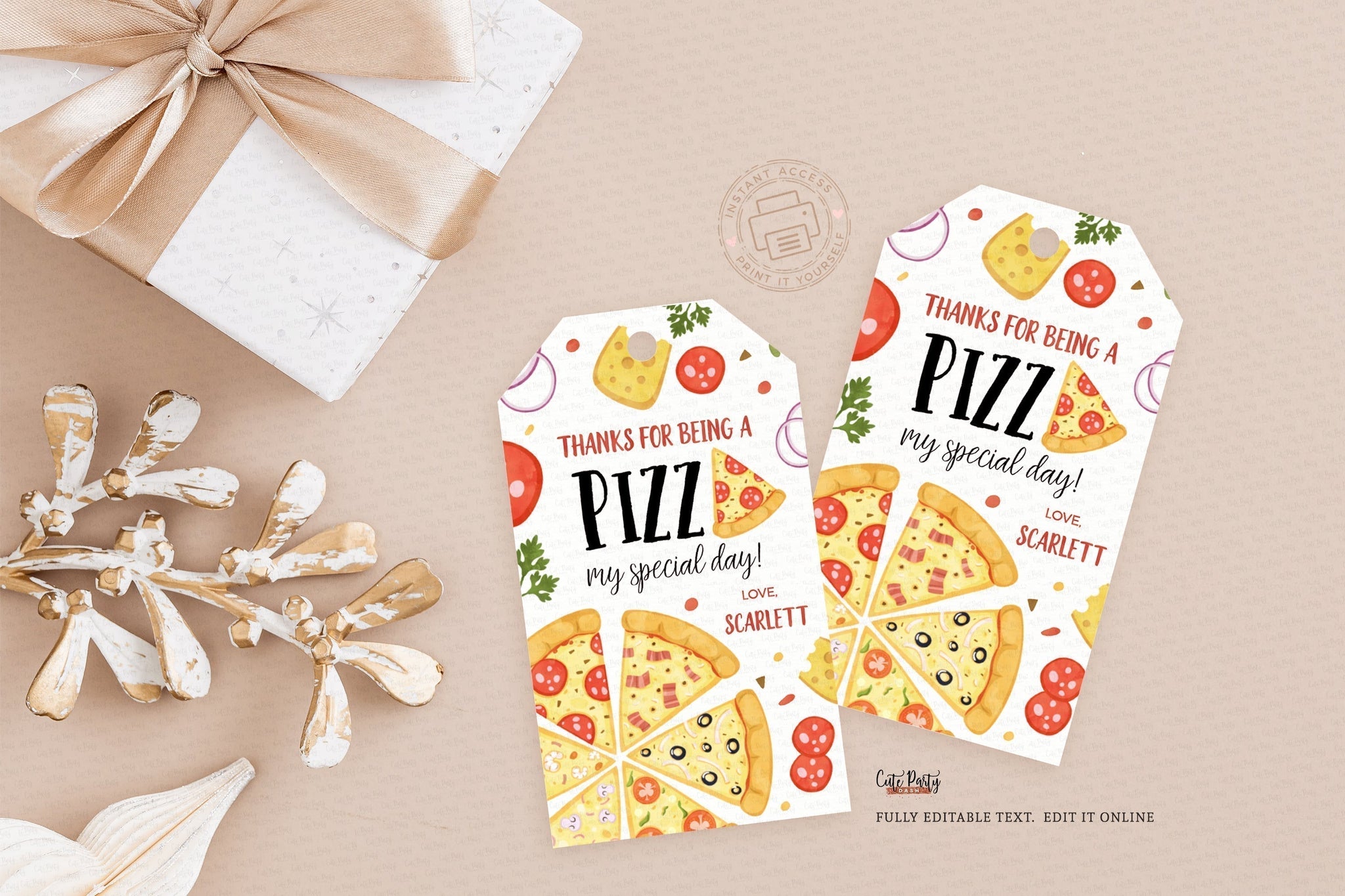 Pizza Birthday Party Printable Food Cads – Cute Party Dash