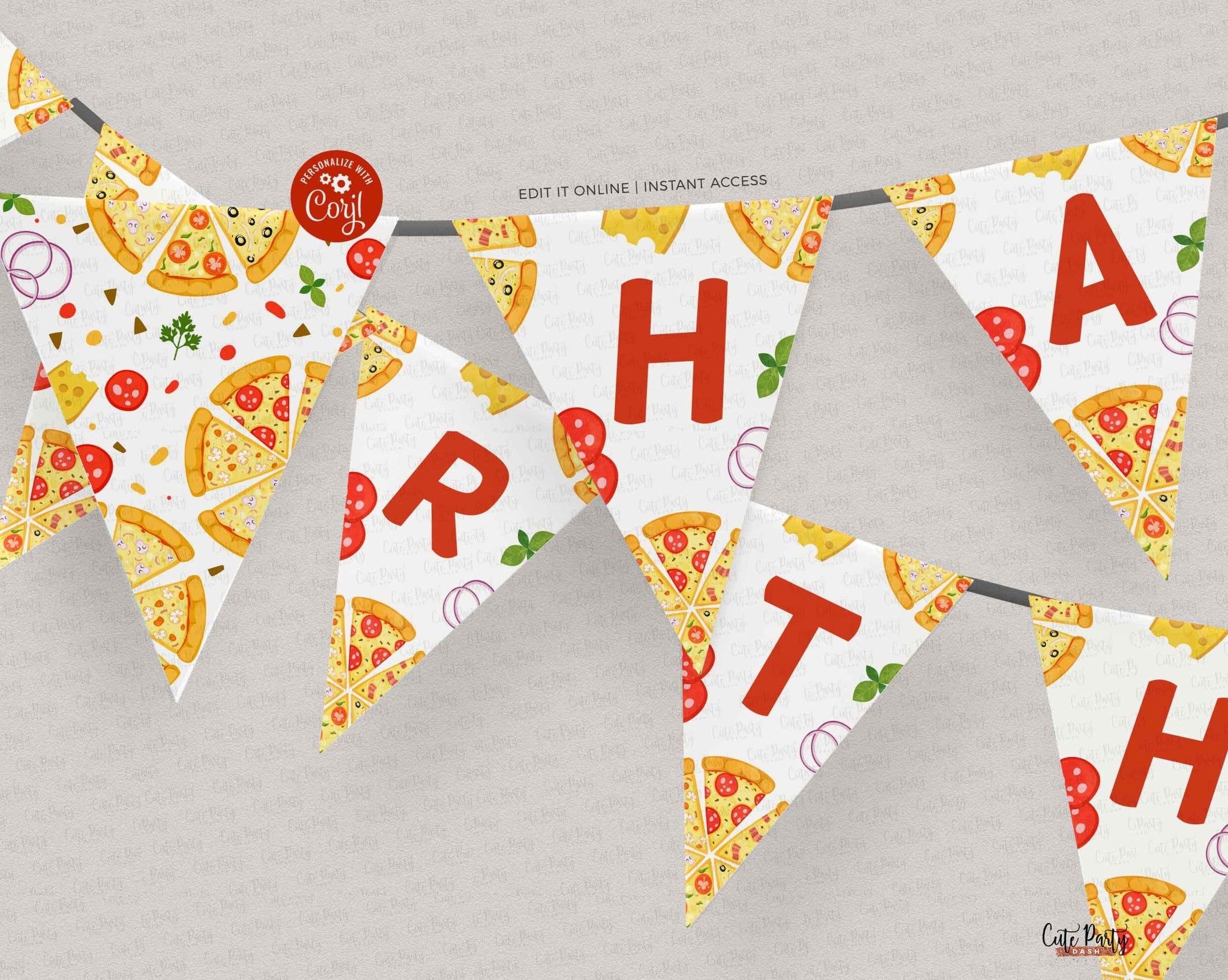 Pizza Birthday Party Printable Wall Banner – Cute Party Dash