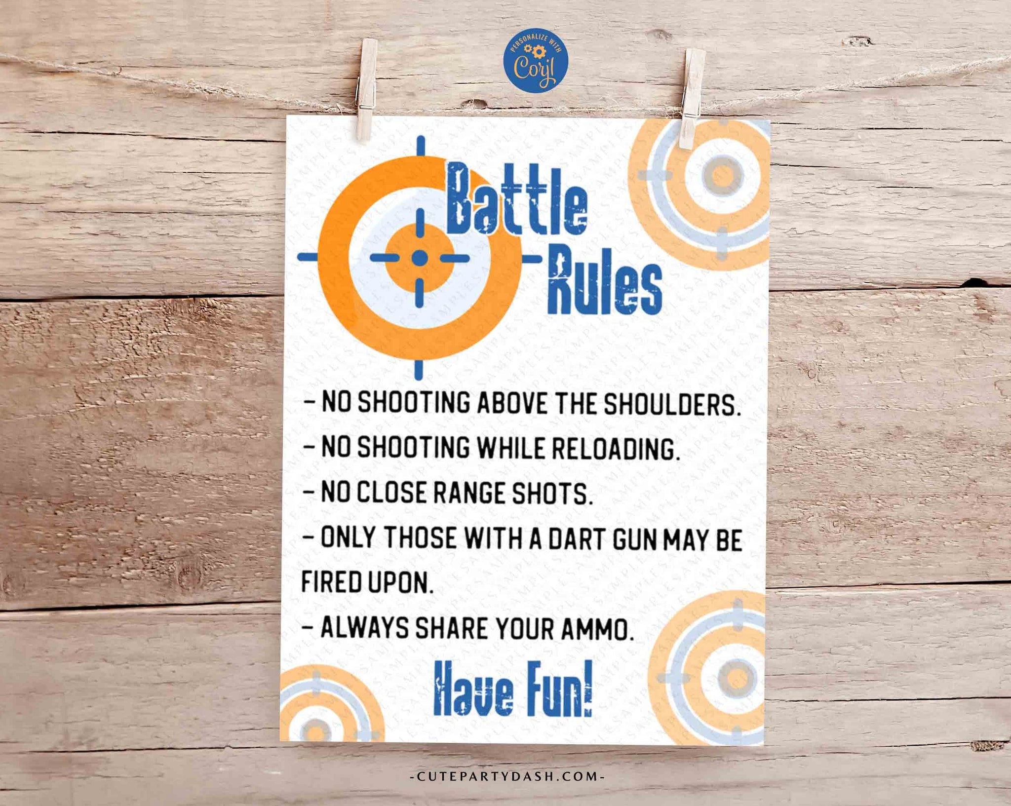 Nerf Birthday Party Printable Battle Rules Sign - Digital Download ...