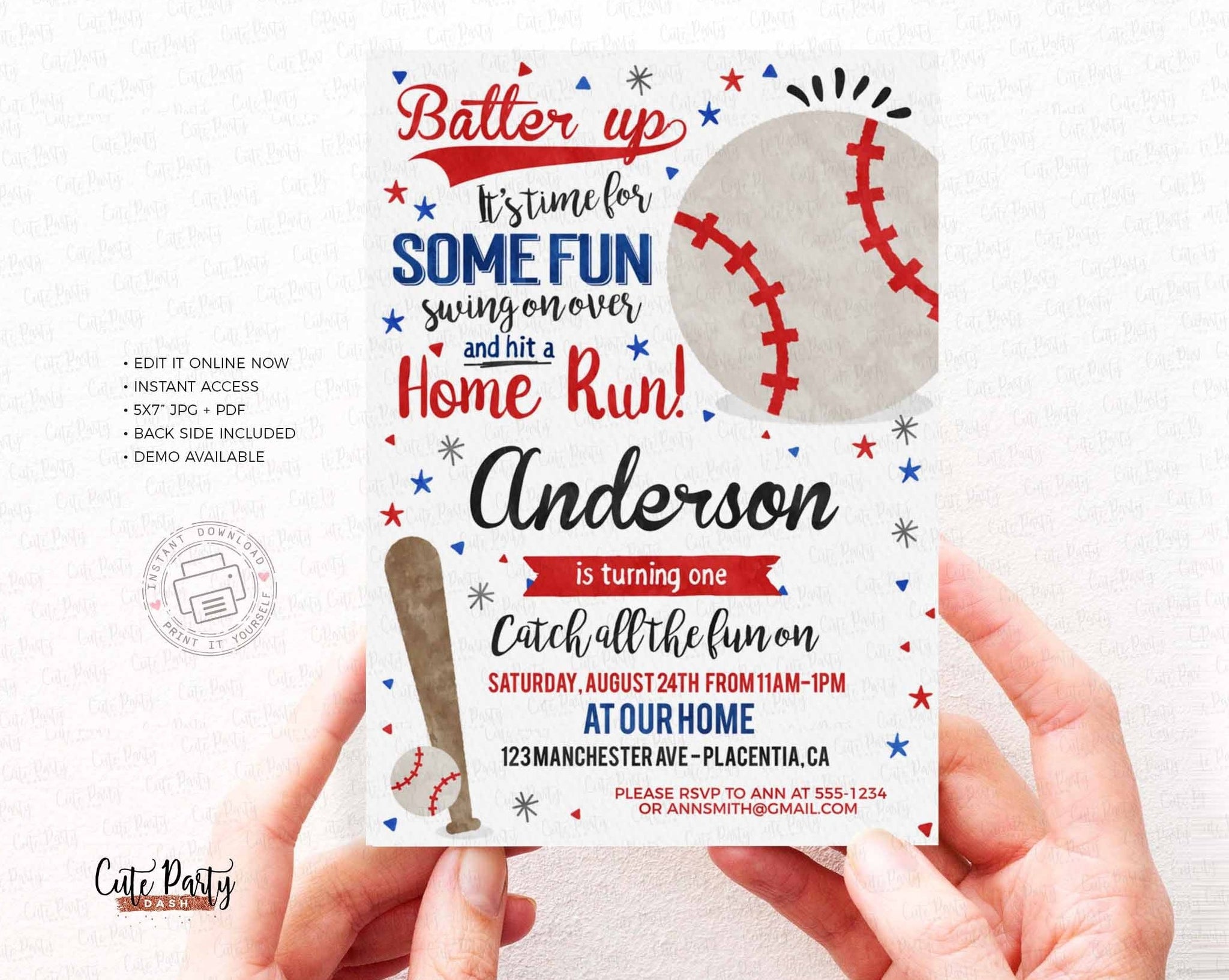 Editable Baseball Birthday Party invitation - Instant Download – Cute ...