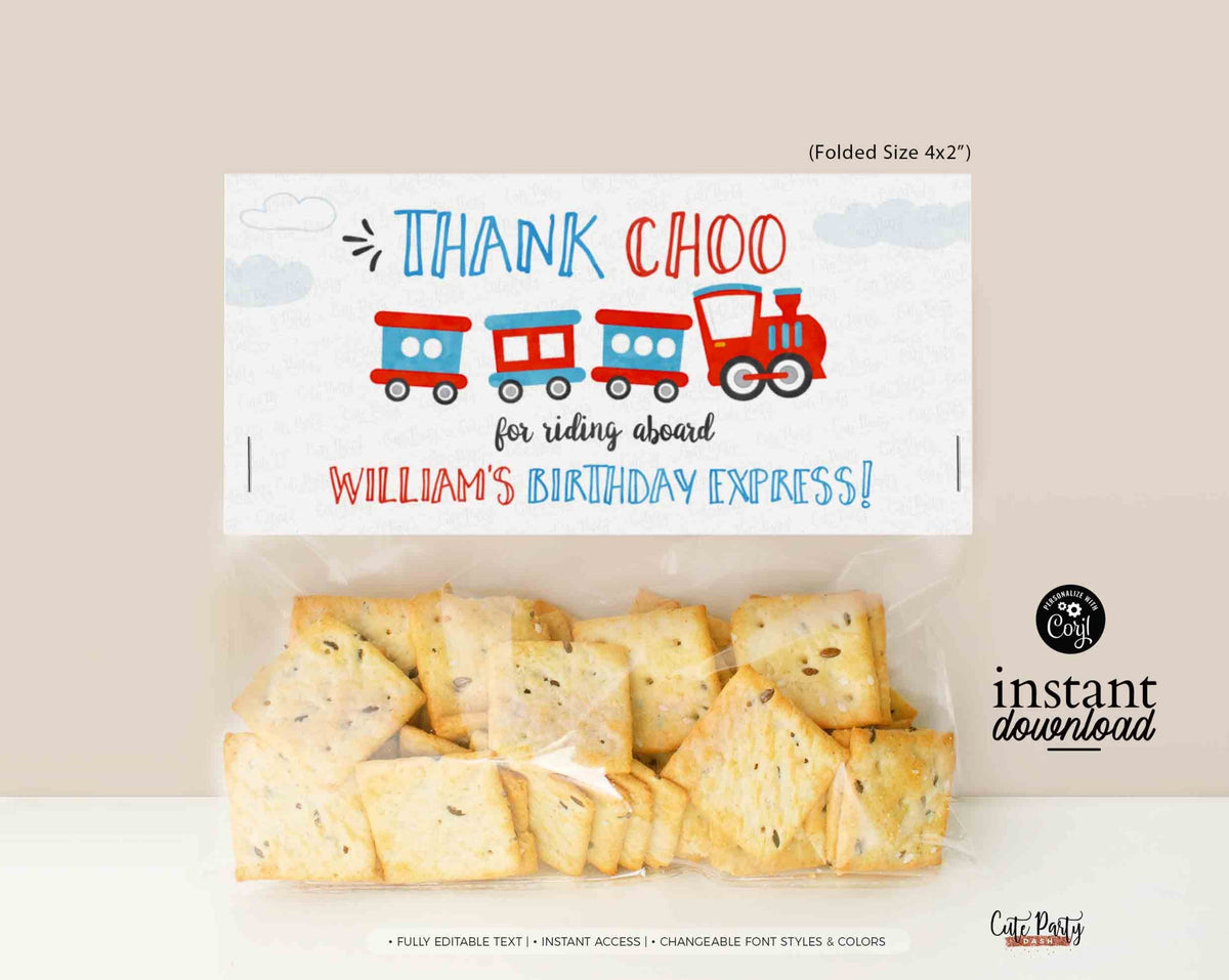 Editable Train Birthday Party Bag topper, Food Card Choo Choo Party De ...