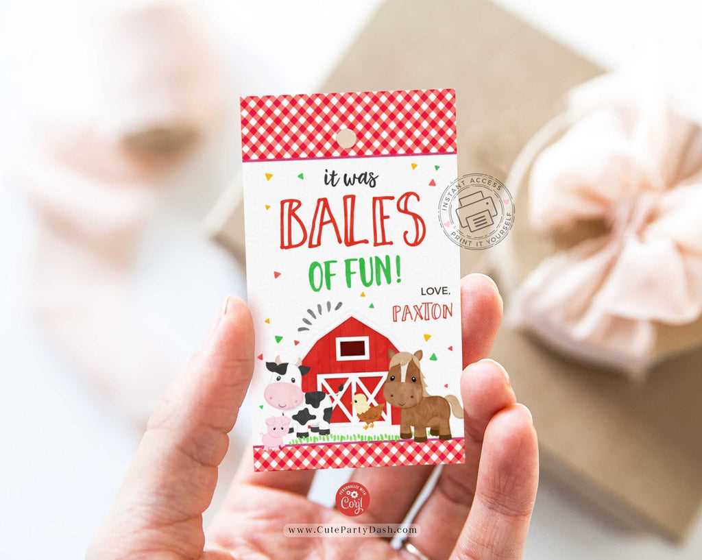 Red Barnyard Birthday favor tag, Farm Animals gift tags – Cute Party Dash